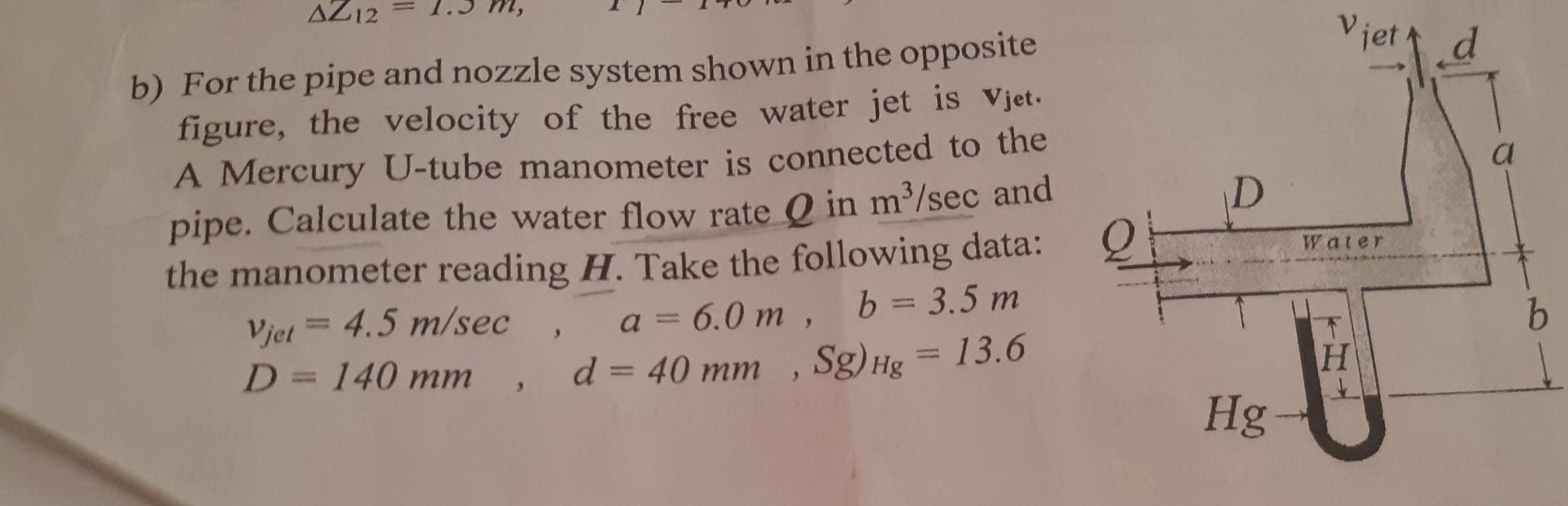 Solved AZ12 b) For the pipe and nozzle system shown in the | Chegg.com