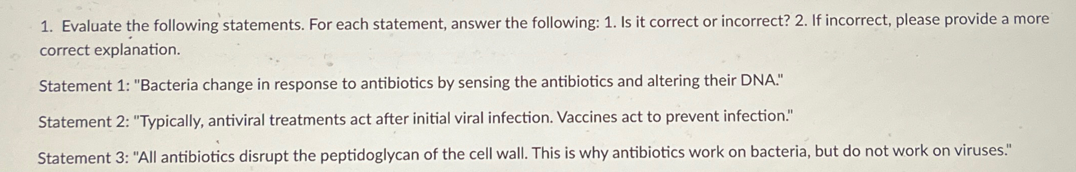 Solved Evaluate the following statements. For each | Chegg.com