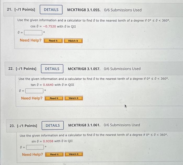 Solved Use the given information and a calculator to find θ | Chegg.com