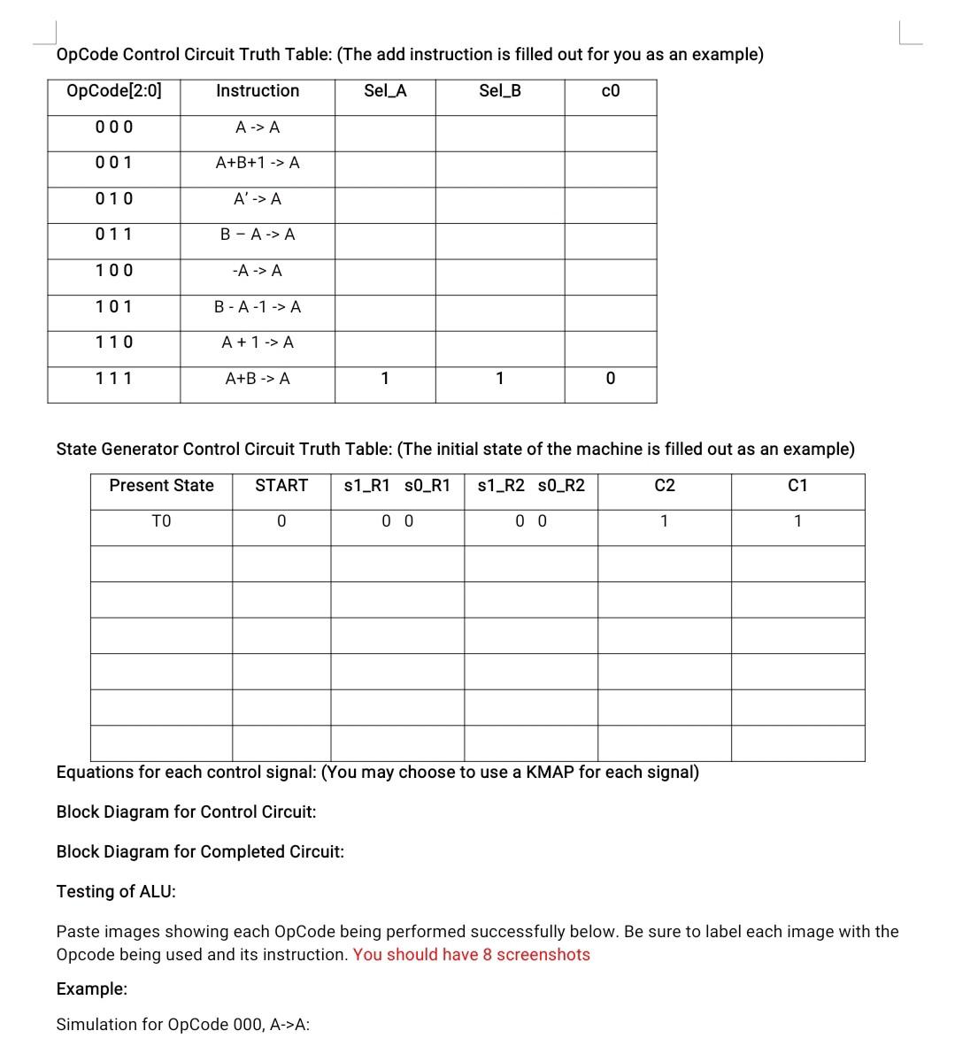 OpCode Control Circuit Truth Table: (The add | Chegg.com