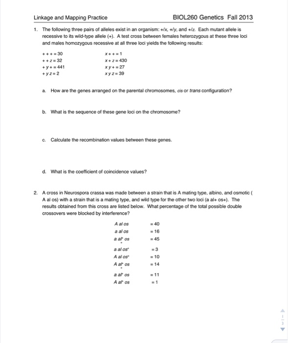 Solved Linkage and Mapping Practice BIOL260 Genetics Fall | Chegg.com