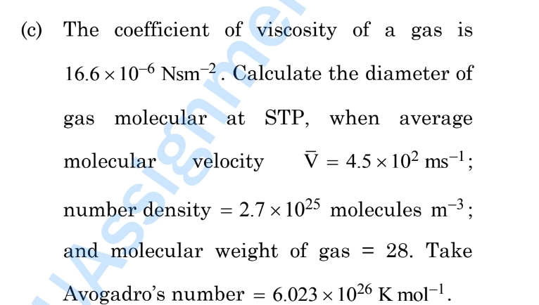 Solved (c) ﻿The coefficient of viscosity of a gas is | Chegg.com