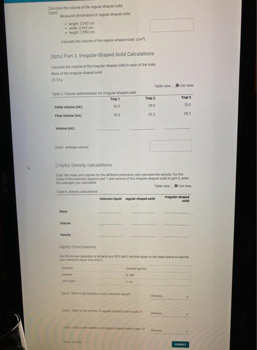 Solved REPORT SUMMARY Part II- Density of a Regular Shaped | Chegg.com