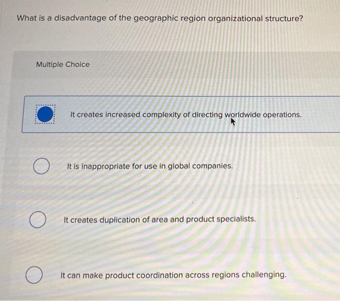 Solved What is a disadvantage of the geographic region | Chegg.com