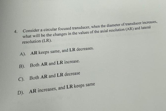 Solved Consider a circular focused transducer, when the | Chegg.com