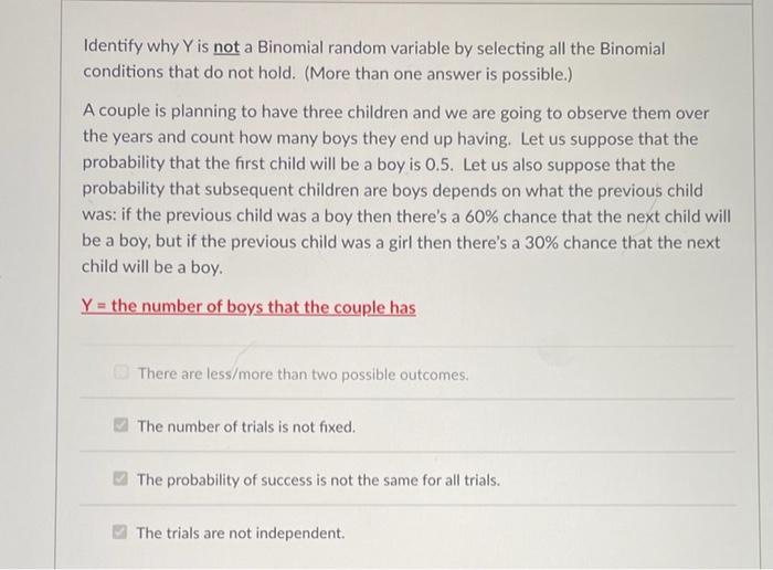 Solved Identify why X is not a Binomial random variable by | Chegg.com