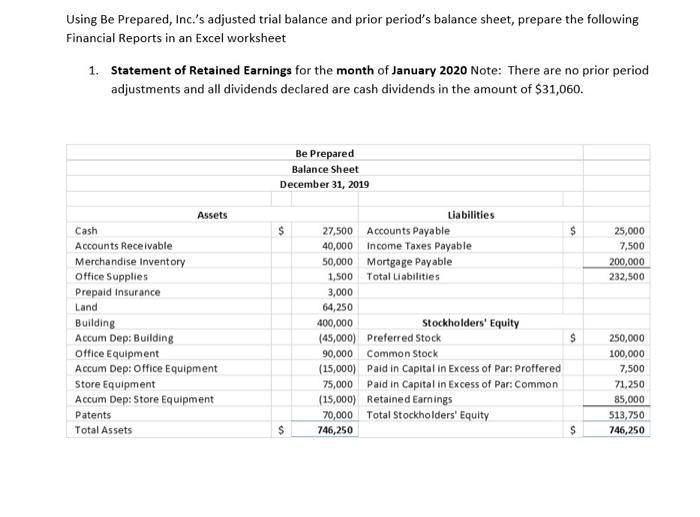Solved Using Be Prepared, Inc.'s adjusted trial balance and | Chegg.com