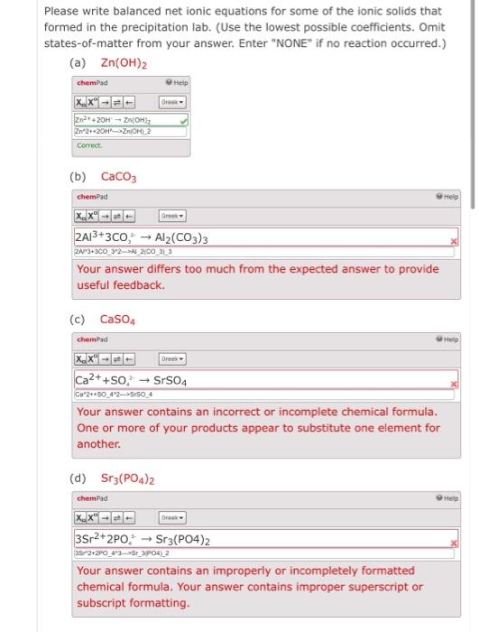 Solved Please write balanced net ionic equations for some of | Chegg.com