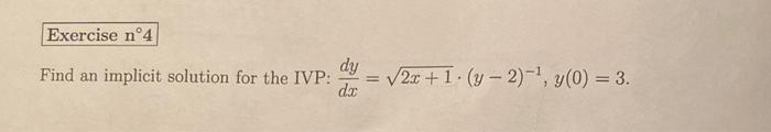 Solved Find an implicit solution for the IVP: | Chegg.com