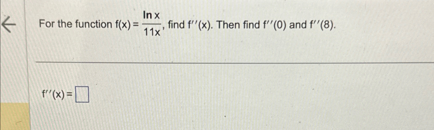 Solved For the function f(x)=lnx11x, ﻿find f''(x). ﻿Then | Chegg.com