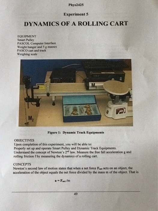 Solved Phys2425 Experiment 5 DYNAMICS OF A ROLLING CART | Chegg.com