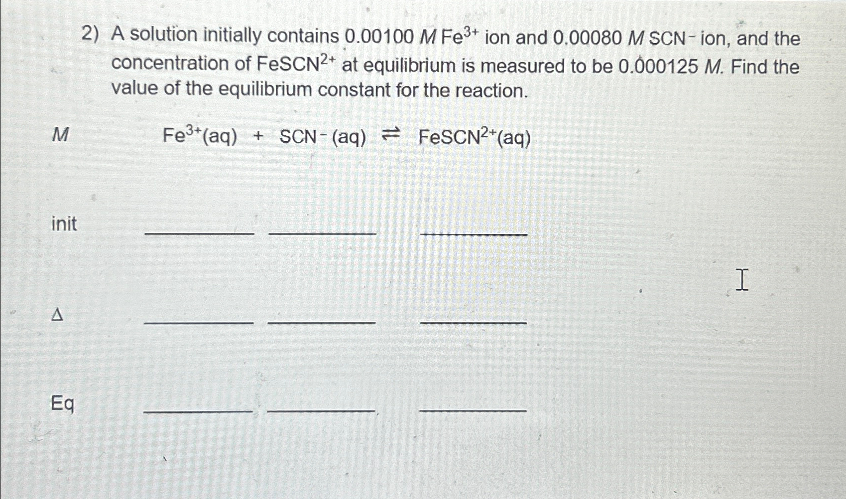 Solved A solution initially contains 0.00100MFe^(3+) ion and | Chegg.com