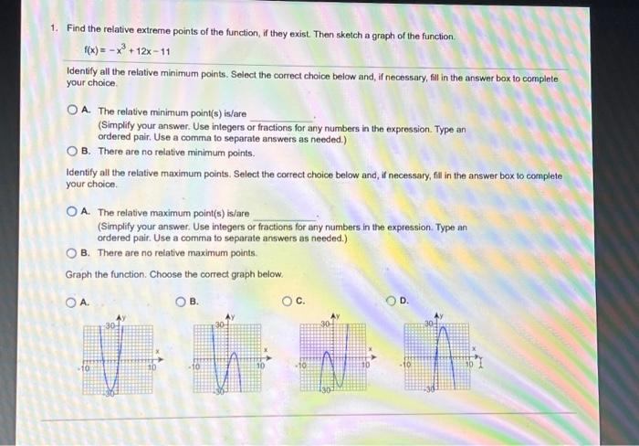 Solved 1. Find the relative extreme points of the function, | Chegg.com