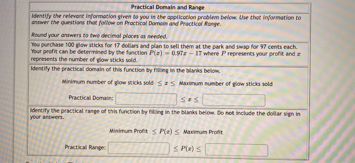Solved Practical Domain and Range Identify the relevant | Chegg.com