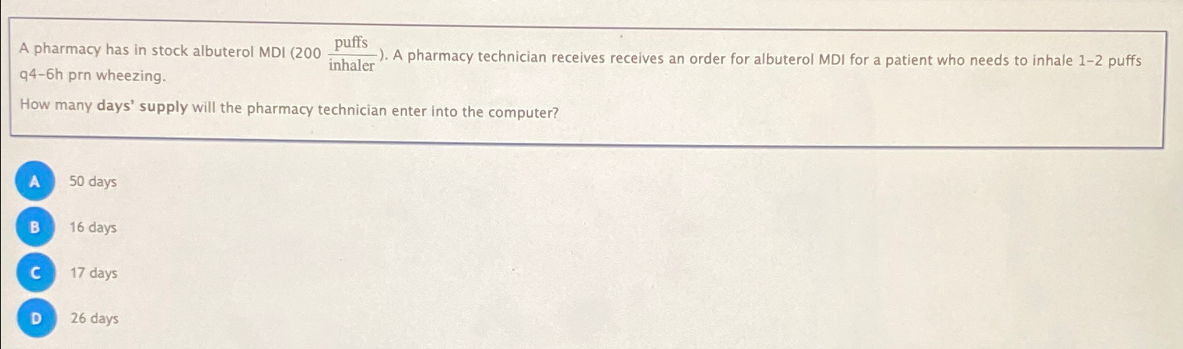 Solved A pharmacy has in stock albuterol MDI | Chegg.com
