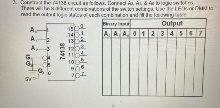 Solved Ao 3. Construct the 74138 circuit as follows. Connect | Chegg.com