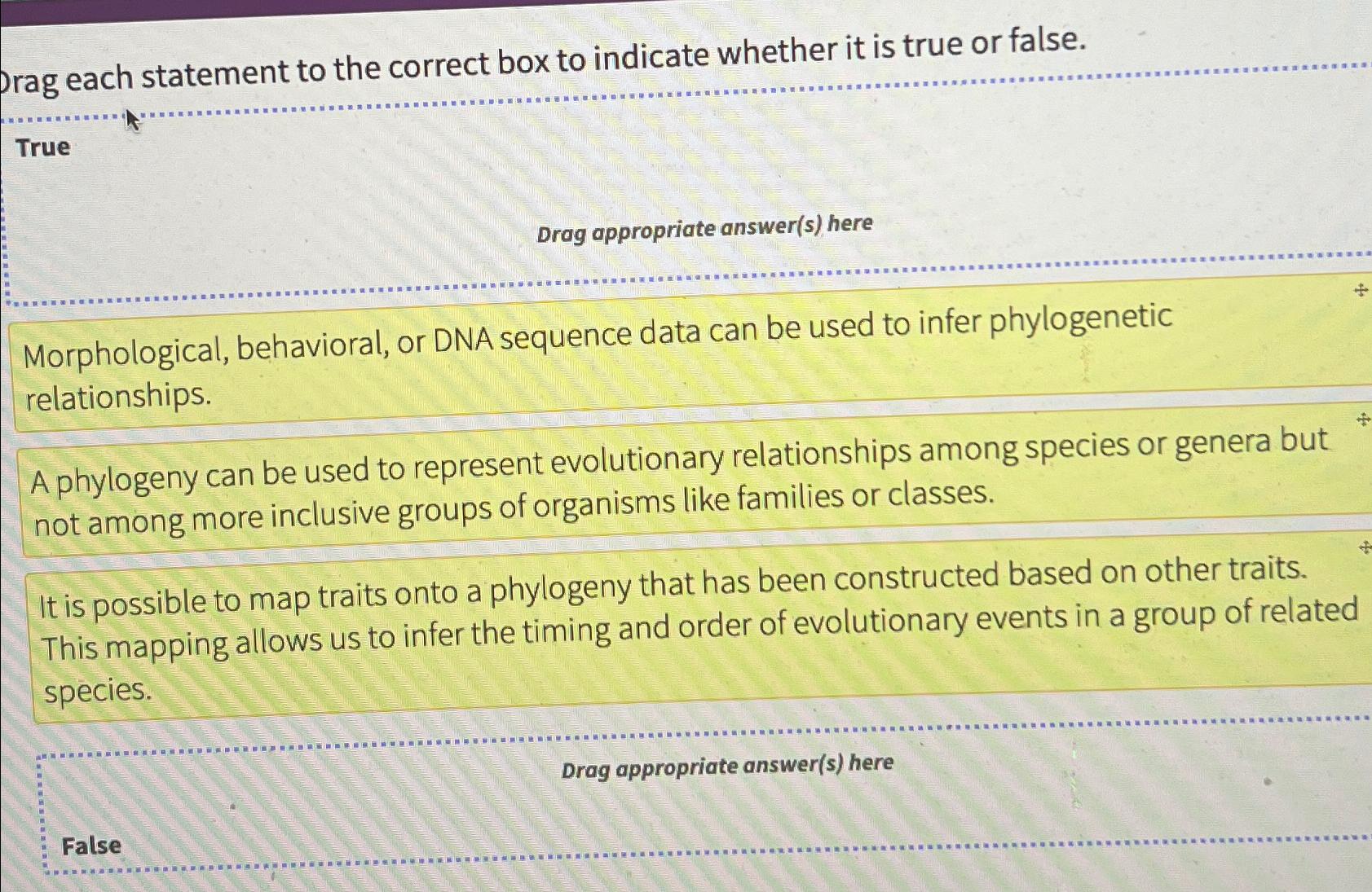 Solved Drag each statement to the correct box to indicate | Chegg.com