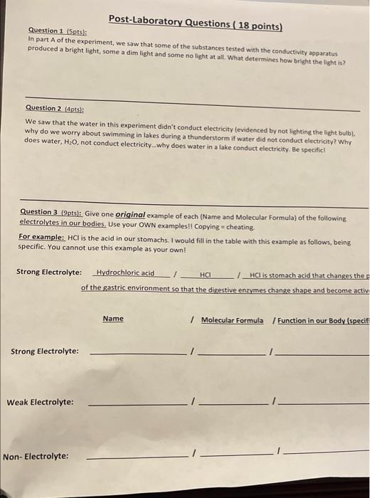 Solved Post-Laboratory Questions ( 18 points) Question 1 | Chegg.com