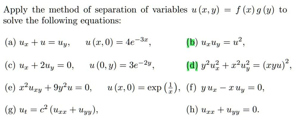 Apply the method of separation of variables U (x,y) = | Chegg.com