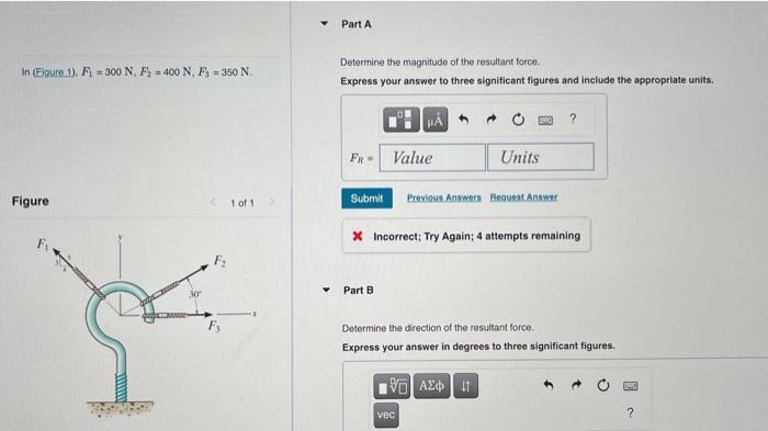 Solved In (Elgure 1), F1=300 N,F2=400 N,F3=350 N. Determine | Chegg.com