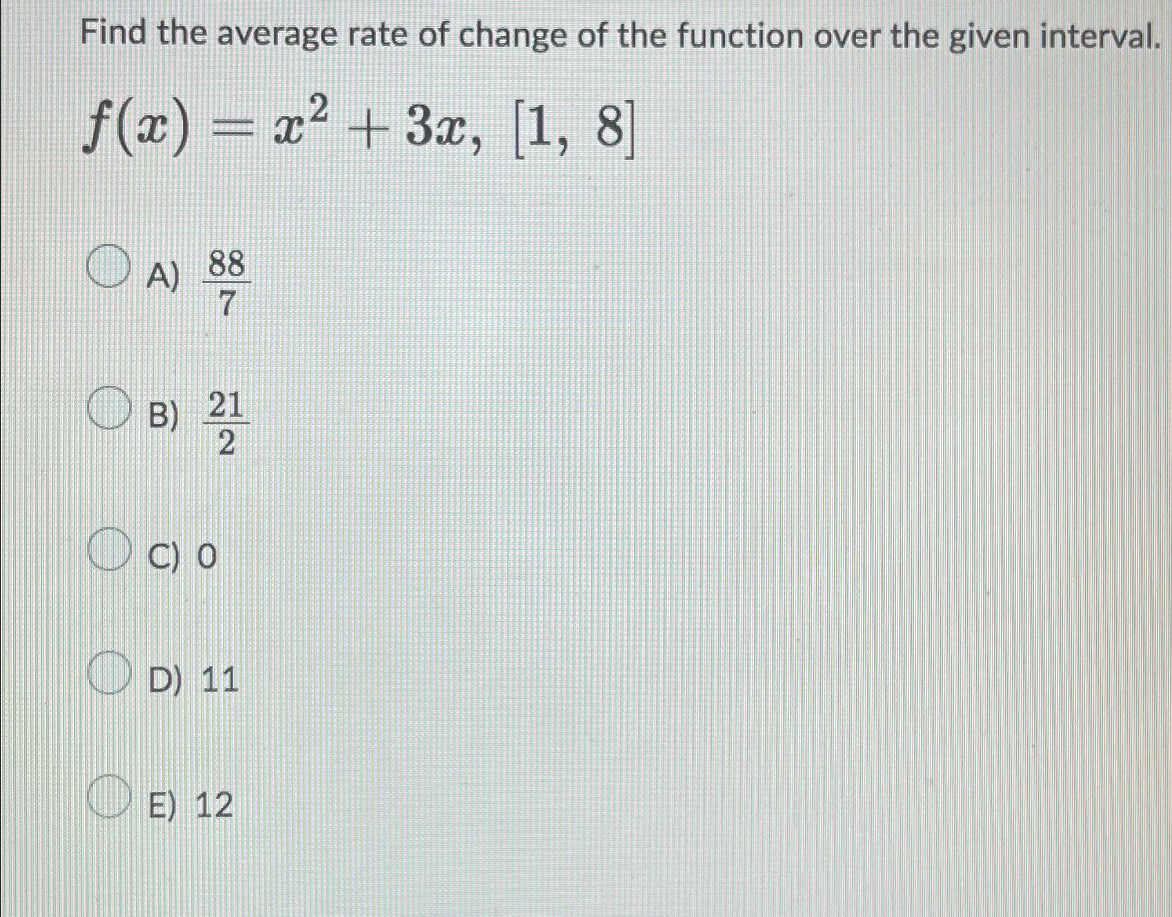Solved Find the average rate of change of the function over | Chegg.com