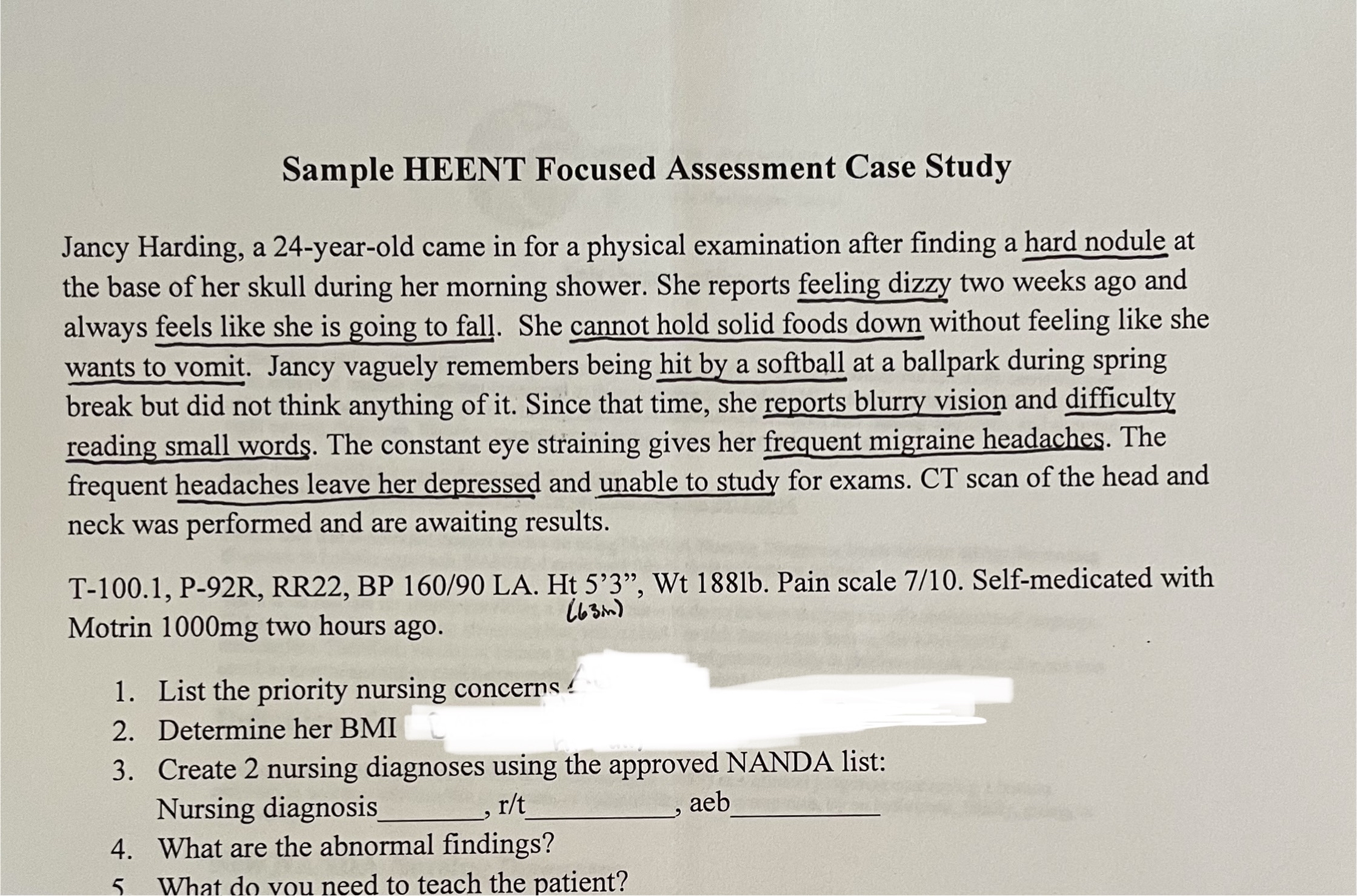 Solved Sample HEENT Focused Assessment Case StudyNot sure | Chegg.com