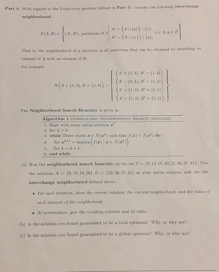 Part 4: With regards to the PARTITION problem defined | Chegg.com