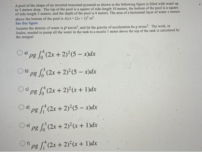 Solved A pool of the shape of an inverted truncated pyramid | Chegg.com