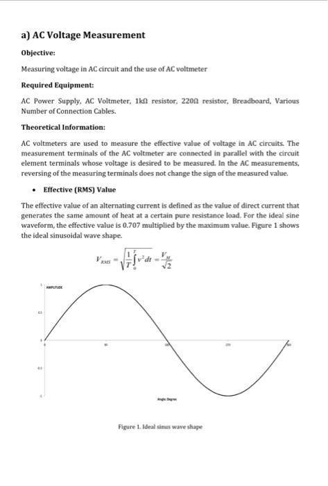 Solved a) AC Voltage Measurement Objective: Measuring | Chegg.com