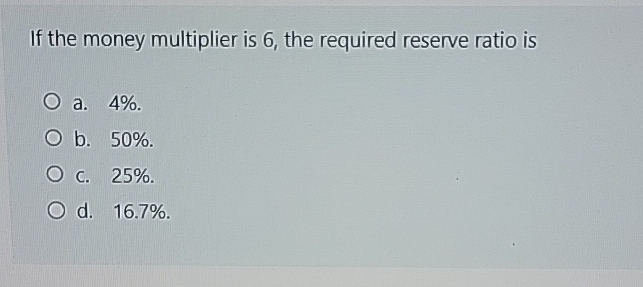 Solved If the money multiplier is 6 , ﻿the required reserve | Chegg.com