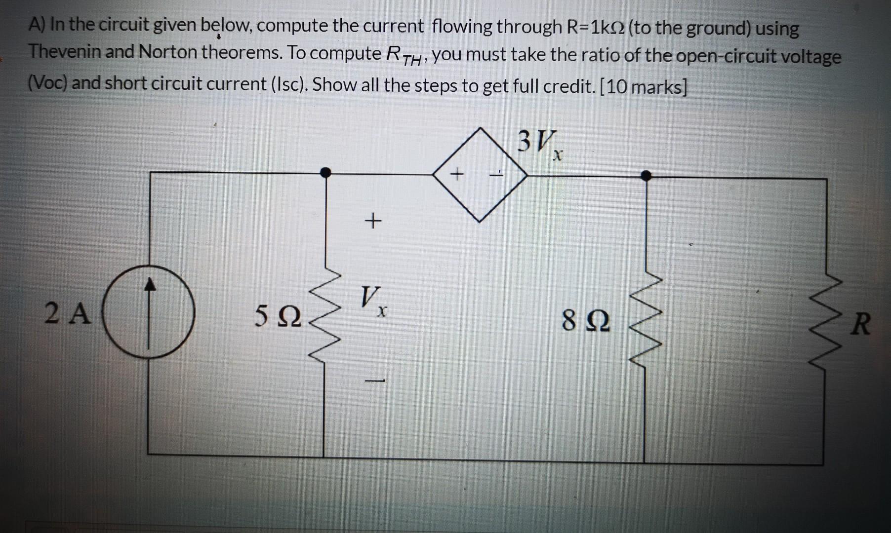 Solved A) In the circuit given below, compute the current | Chegg.com