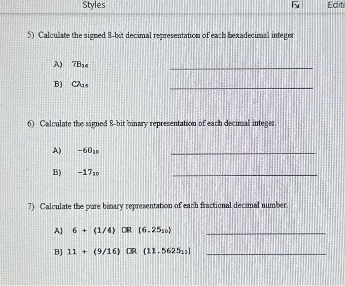 Solved 5) Calculate the signed S-bit decimal representation | Chegg.com