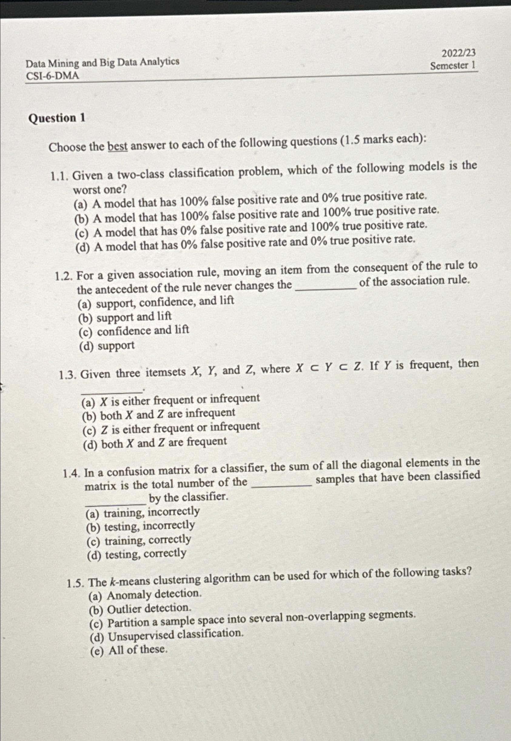 Solved Data Mining and Big Data | Chegg.com