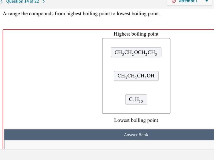 Solved Arrange the compounds from highest boiling point to | Chegg.com