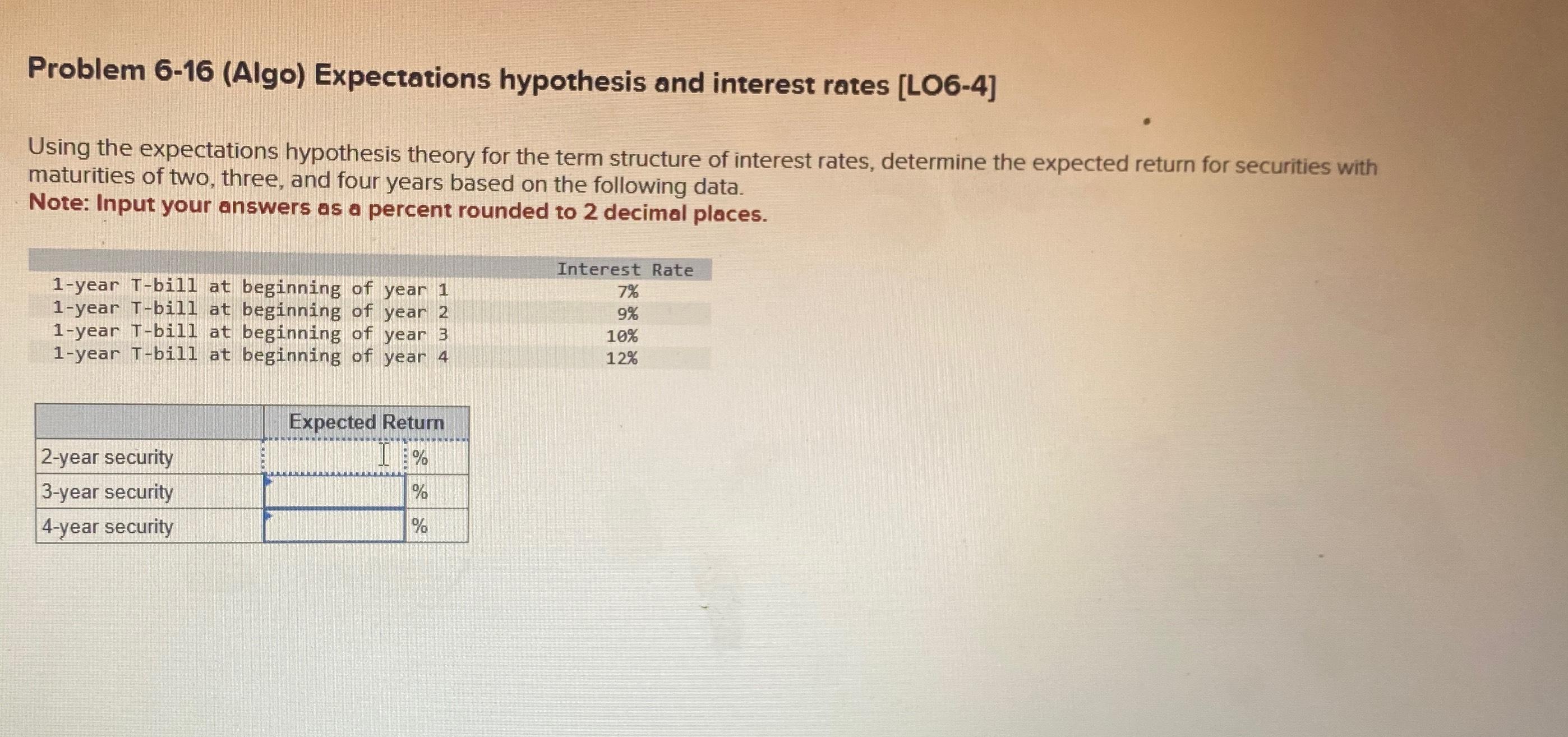 Solved Problem 6-16 (Algo) ﻿Expectations hypothesis and | Chegg.com