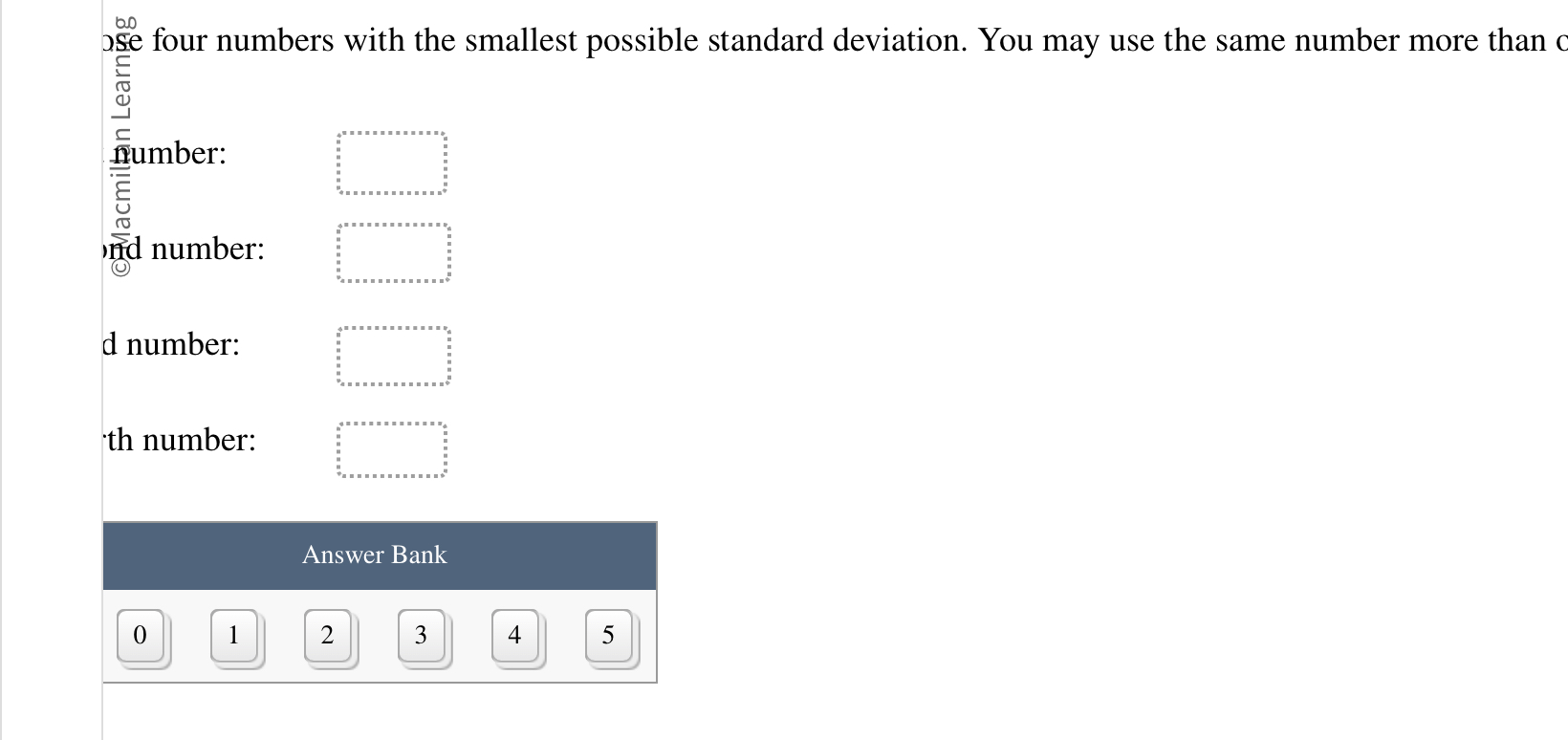 Solved Chse four numbers with the smallest possible standard | Chegg.com