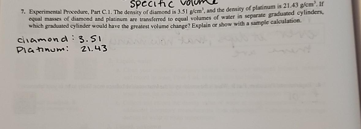 Solved Experimental Procedure, Part C.1. ﻿The density of | Chegg.com