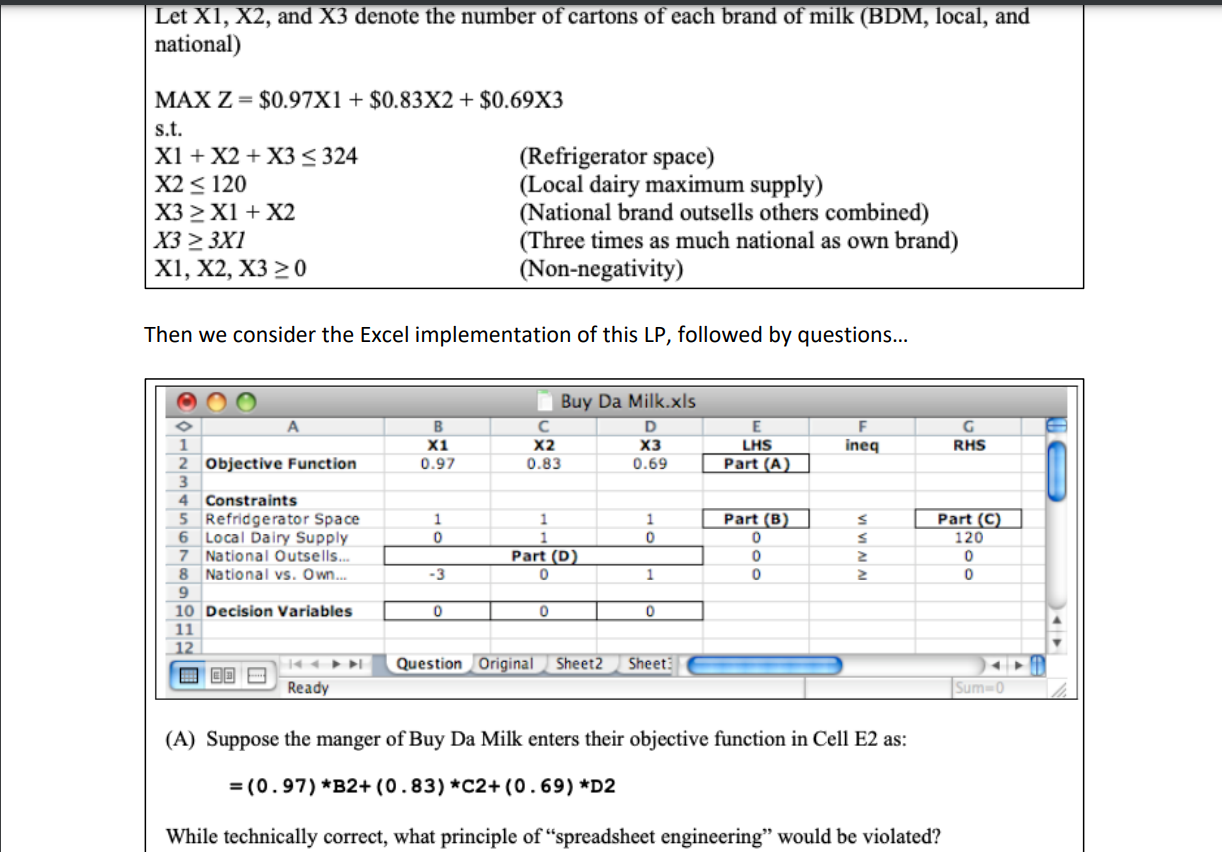 Solved Then we consider the Excel implementation of this LP, | Chegg.com