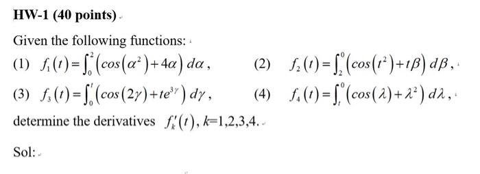 Solved HW-1 (40 points) Given the following functions: (1) | Chegg.com