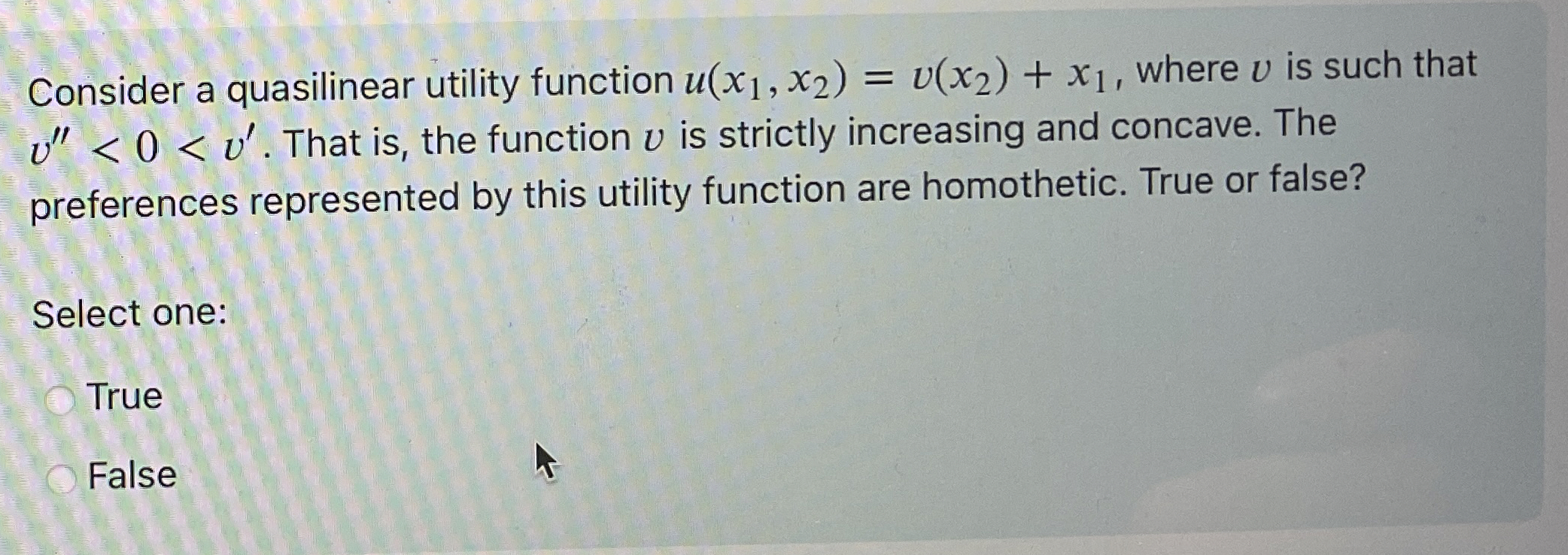 Solved Consider a quasilinear utility function | Chegg.com