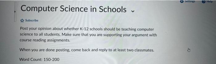 Solved Computer Science in Schools 鿖 Subscribe Post your | Chegg.com