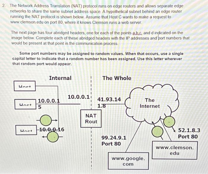 Solved The Network Address Translation (NAT) protocol runs | Chegg.com