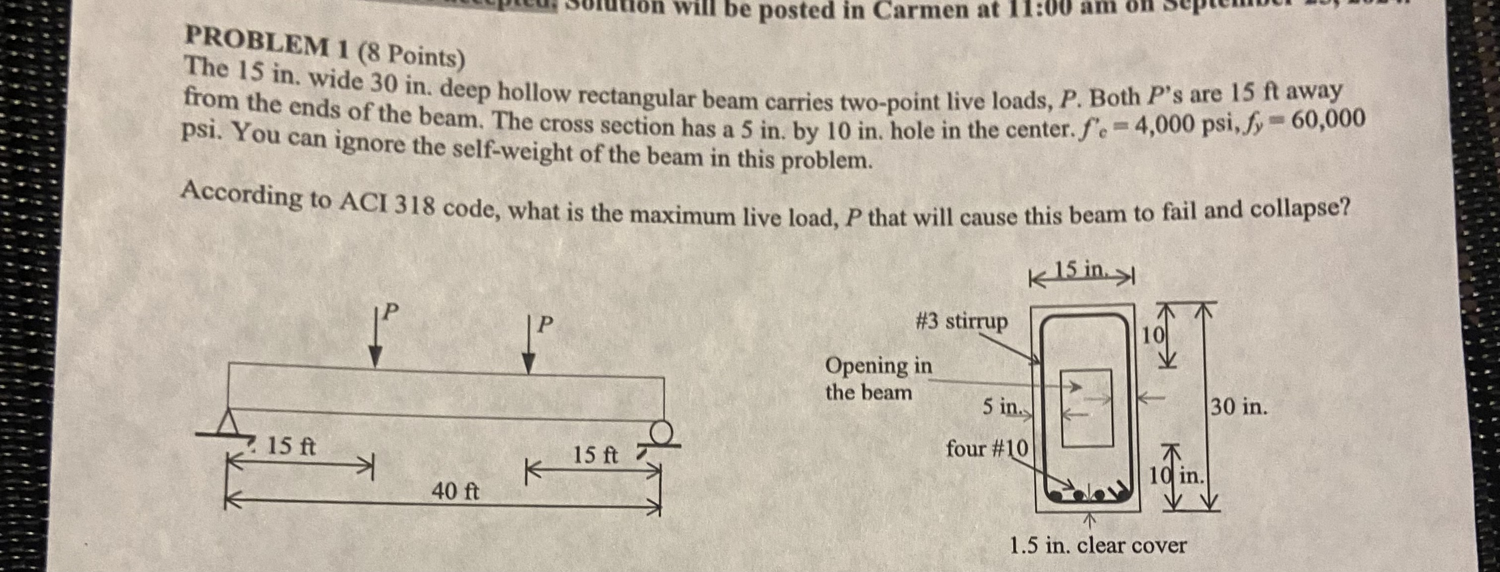 Solved PROBLEM 1 (8 ﻿Points)The 15 in . ﻿wide 30 in . ﻿deep | Chegg.com