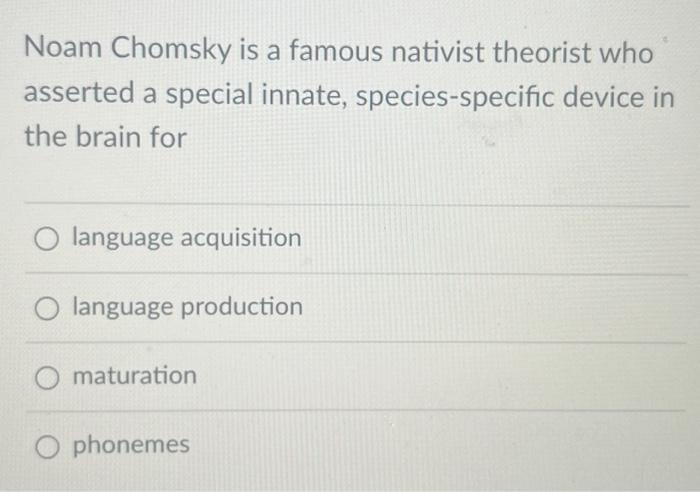 Solved Noam Chomsky is a famous nativist theorist who | Chegg.com