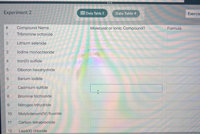 Experiment 2 E⿻丄二 Data Table 3 Data Table 4 Exercis | Chegg.com
