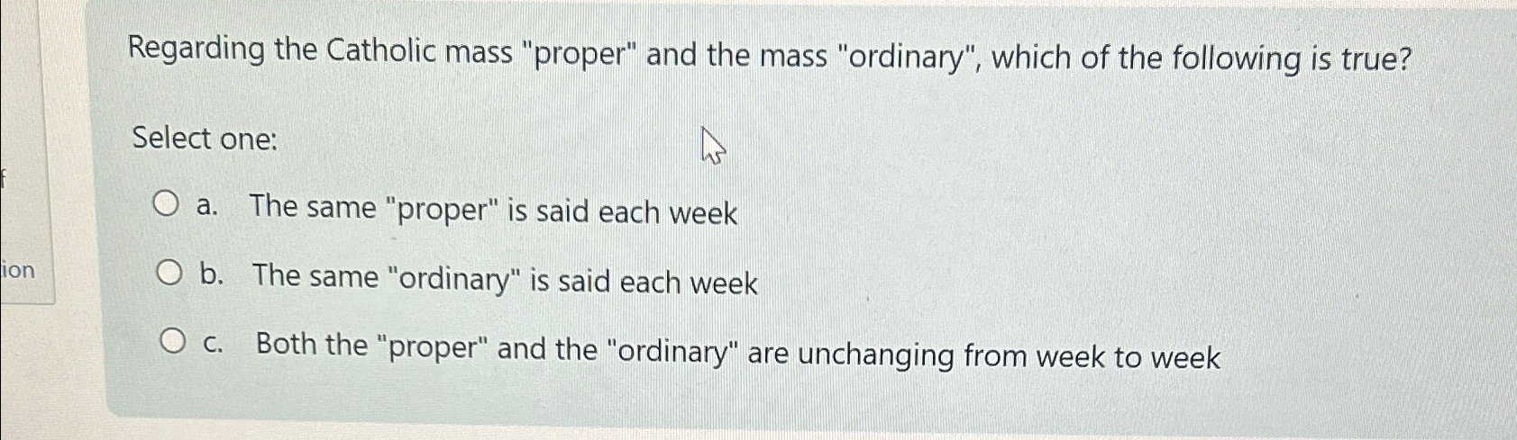 Solved Regarding the Catholic mass "proper" and the mass | Chegg.com