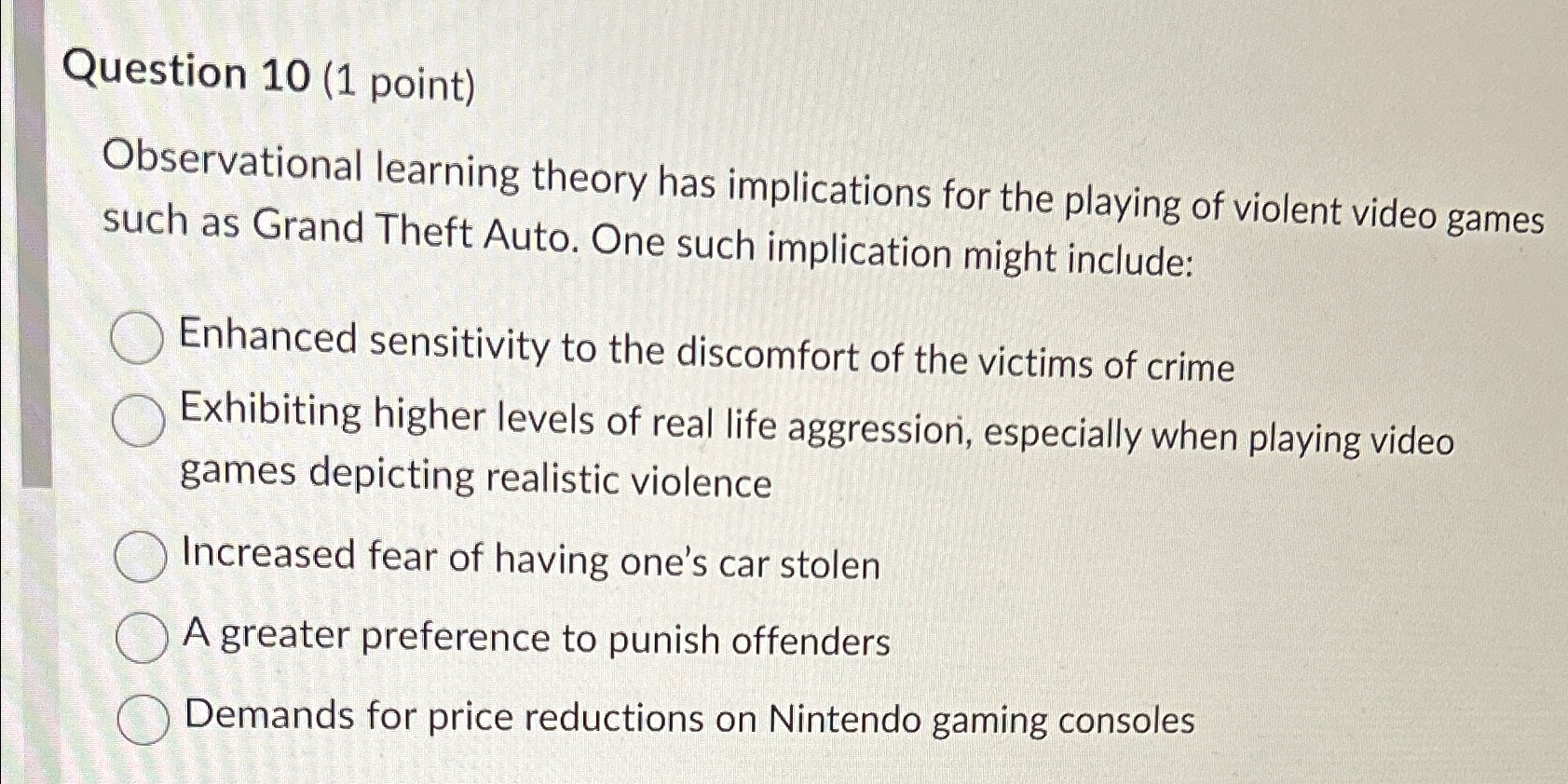 Solved Question 10 (1 ﻿point)Observational learning theory | Chegg.com