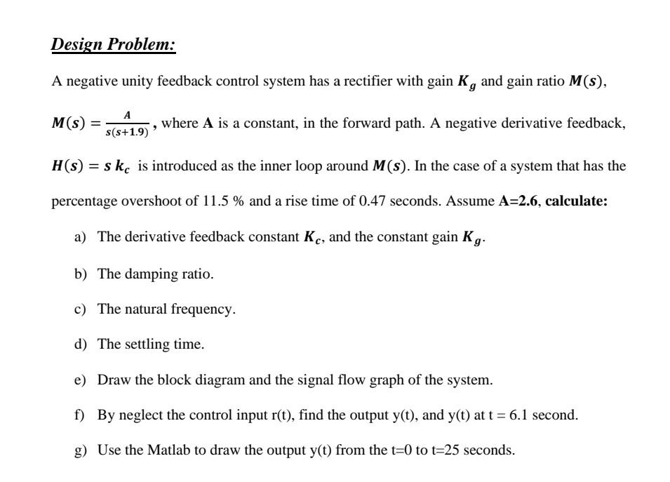 Solved Design Problem: A negative unity feedback control | Chegg.com
