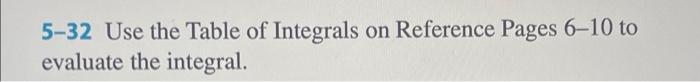 Solved 5-32 Use the Table of Integrals on Reference Pages | Chegg.com