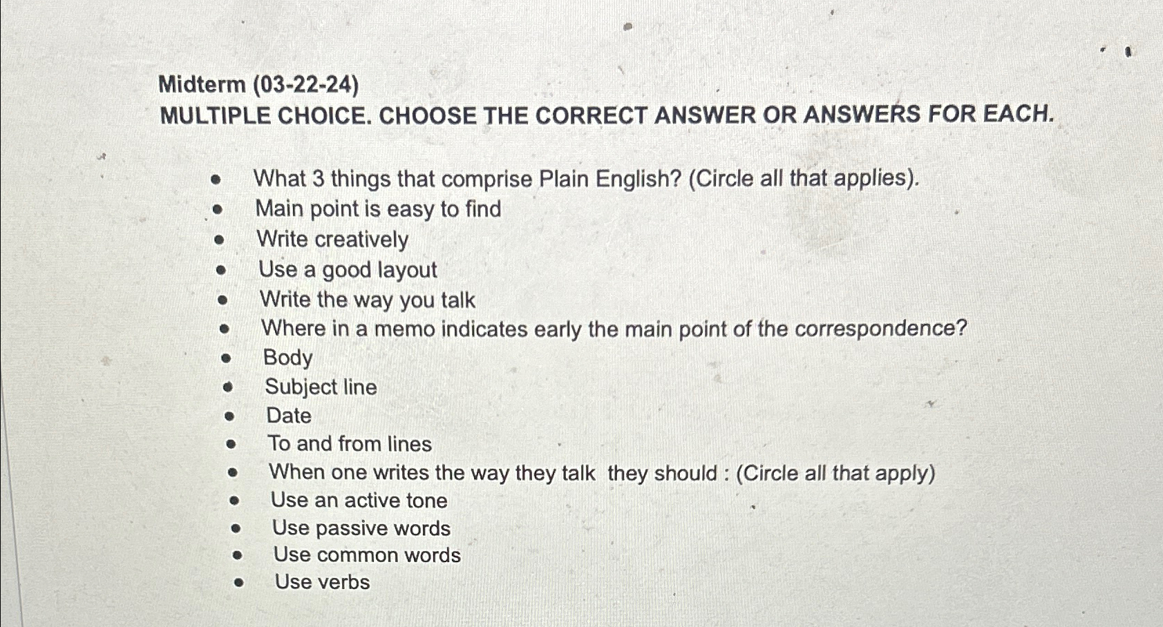 Solved Midterm (03-22-24)MULTIPLE CHOICE. CHOOSE THE CORRECT | Chegg.com
